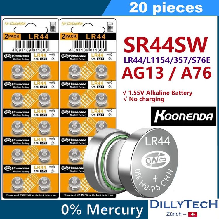 LR44,AG13 Koonenda 1,5V Alkaline-Knopfzellenbatterien-20 Stk (Neu und originalverpackt) in ...