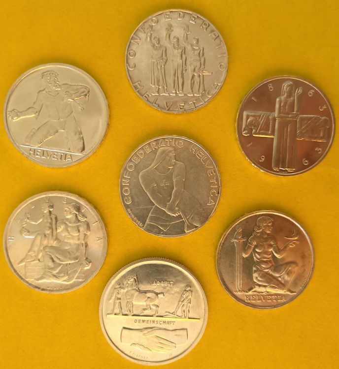 Laupen 1939 plus alle anderen 6 Silber Gedenkmünzen 2. Set (Gebraucht) in Aeugst am Albis für ...