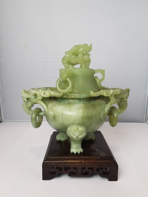 Vintage chinesischer Jade Weihrauchbrenner mit Holzsockel (Gebraucht ...