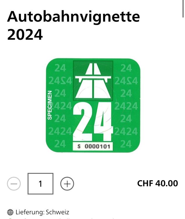 Autobahnvignette 2024 | Kaufen auf Ricardo
