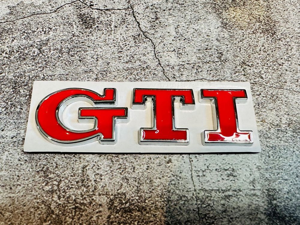 VW GTI Emblem Schriftzug Logo aus Metall NEU in Rot/Chrom (Neuf avec ...