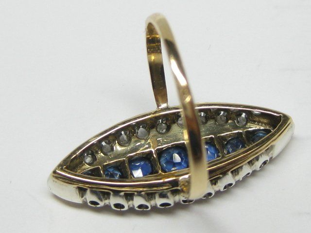 Antik Gold Ring 750 / 18k Navette Saphir 18 Diamanten Gr. 58 (Gebraucht ...