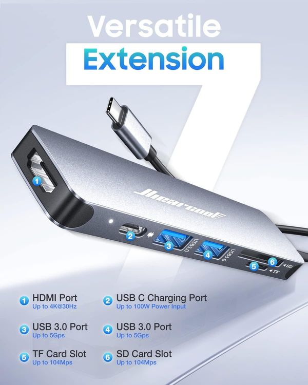 Usb Charger Hub USB C Hub 5 In 1 Multi-Port Digital AV Adapter 4K HDMI ...
