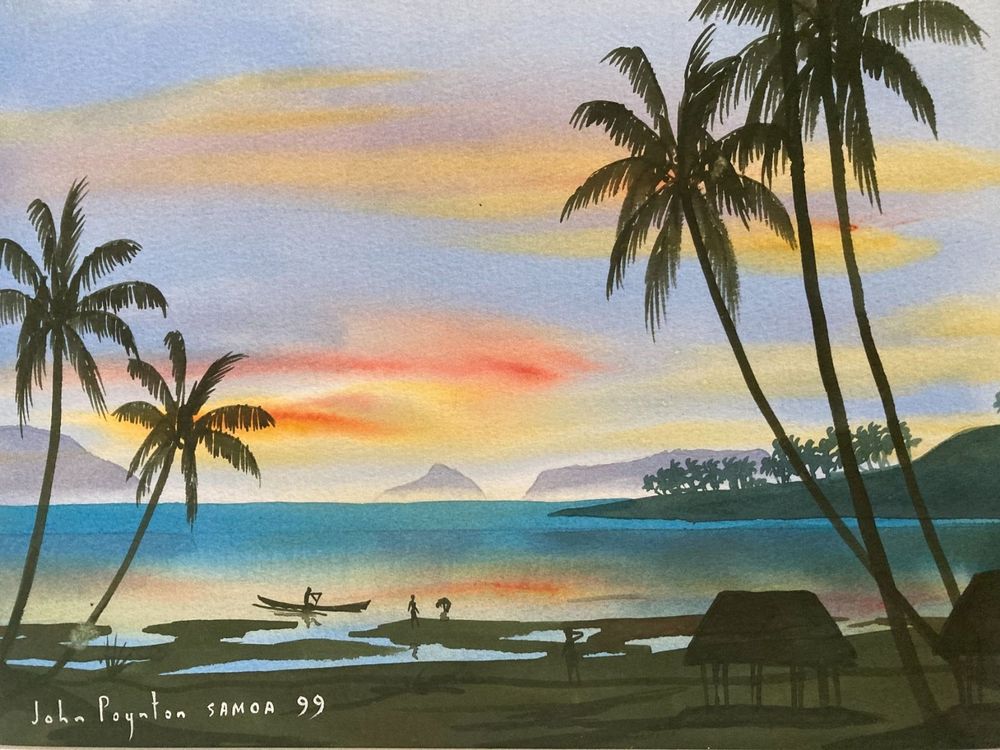 Gemälde Aquarell sign. John Poynton SAMOA 99 Holzrahmen/Glas (Gebraucht ...
