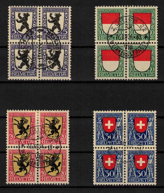 Pro Juventute 1924 4er-Block Serie mit Zentrum-ʘ | Kaufen auf Ricardo