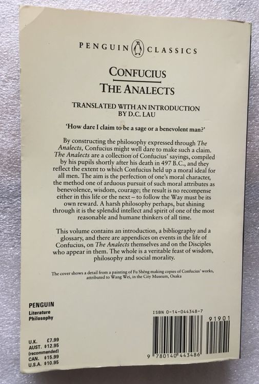 CONFUCIUS The Analects (English) Ancient Chinese Philosophy (Gebraucht ...