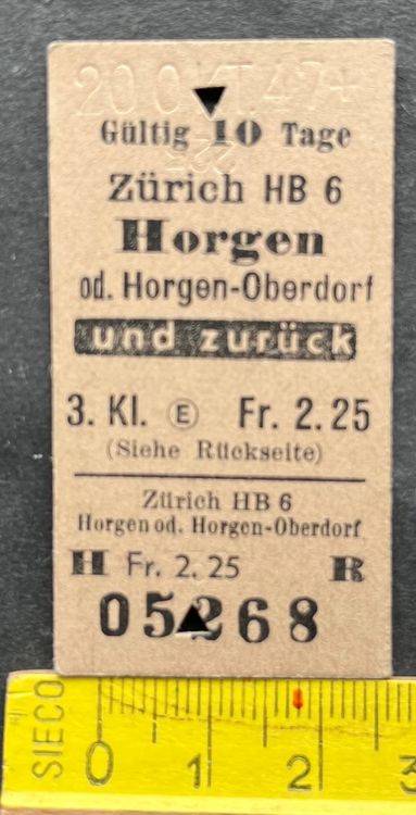 Billett Zürich HB 6 Horgen od. Horgen-Oberdort 3 Klasse 1947 (Gebraucht) in Wabern für CHF 17 ...