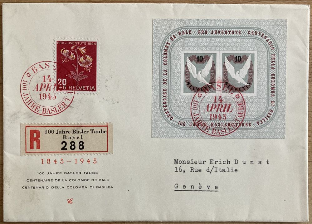 R-FDC Basler Taube Block 1945 W23, SBK 200 Fr. (Gebraucht) in Flawil für CHF 25 – mit Lieferung ...