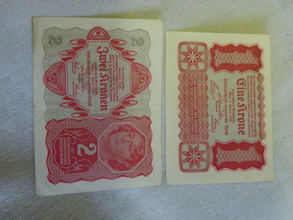 Antike Banknoten: Zwei Kronen & Eine Krone, 1922- Rar! (Gebraucht) in ...
