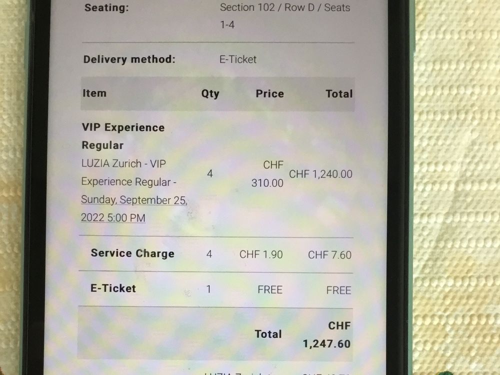 4 VIP Ticket Luzia Zürich So 25.9. korrigierte Version | Kaufen auf Ricardo