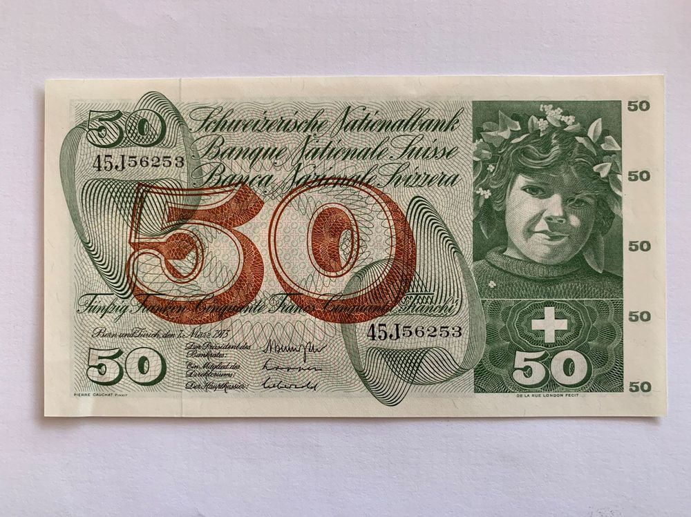 Schweizer 50 CHF Banknote 1973 (Gebraucht) in Unterkulm für CHF 20 ...