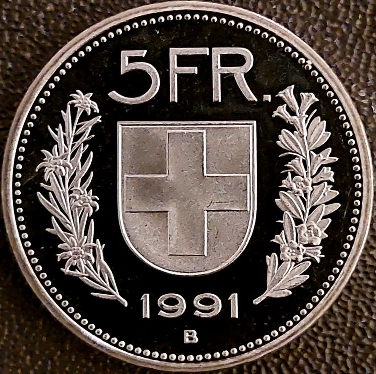 5 Franken 1991 stgl. "vertiefte Randschrift" (Neu (gemäss Beschreibung)) in Arch für CHF 99 ...
