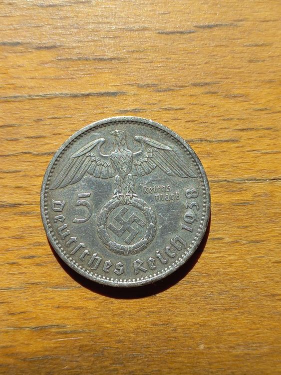 5 fünf Reichsmark 1938 A Silber Deutsches Reich Hindenburg (Gebraucht ...