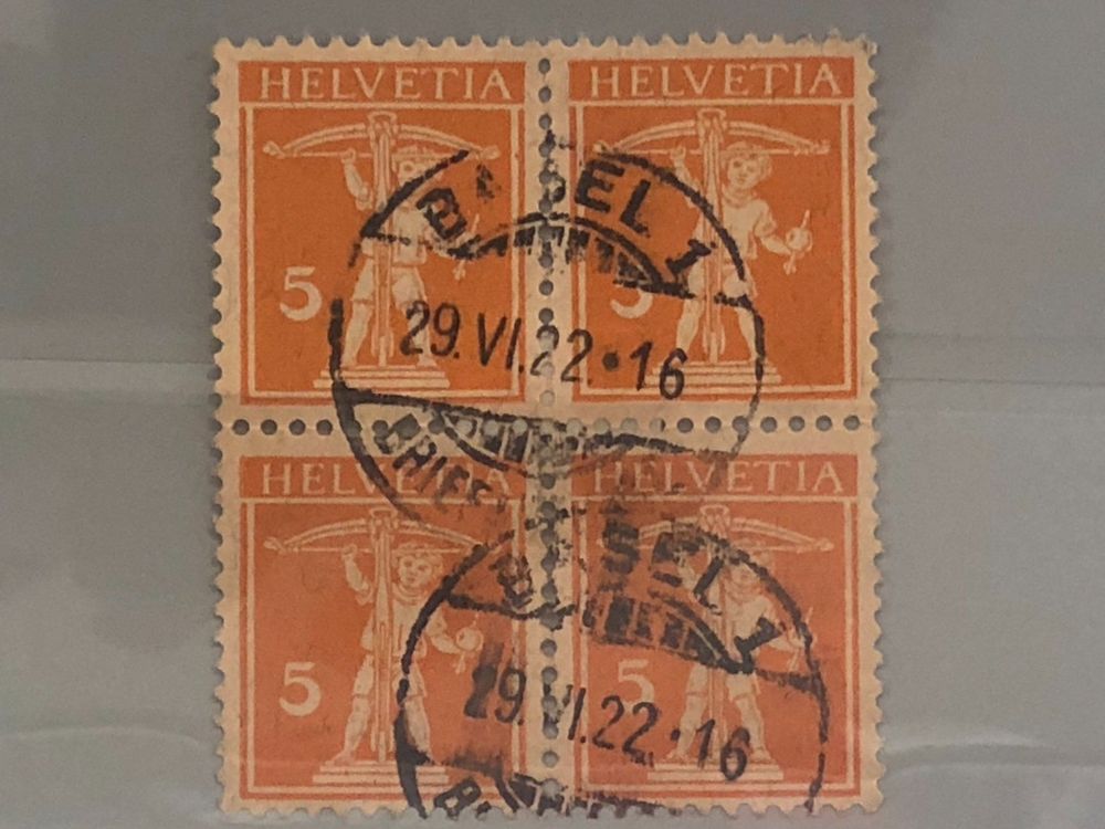 Tellknabe mit Armbrust 5 Rappen 4er Block gestempelt (Gebraucht) in Oberbuchsiten für CHF 7 ...