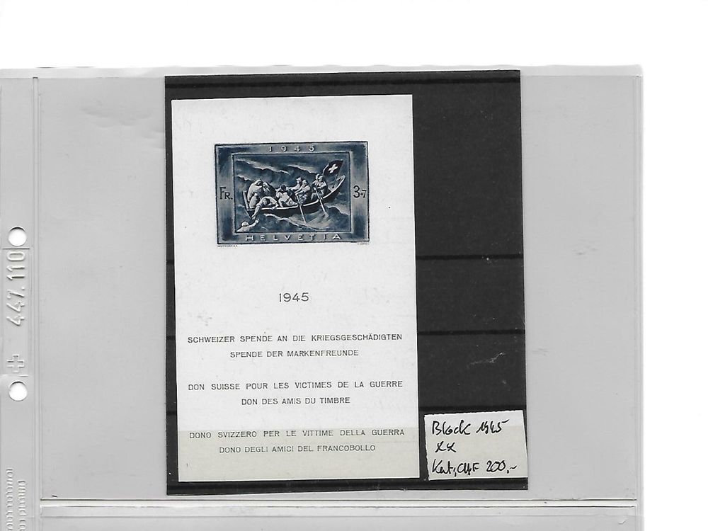 Block 1945 ** Kat: CHF 200.- (Neu (gemäss Beschreibung)) in Basel für CHF 13 – mit Lieferung auf ...