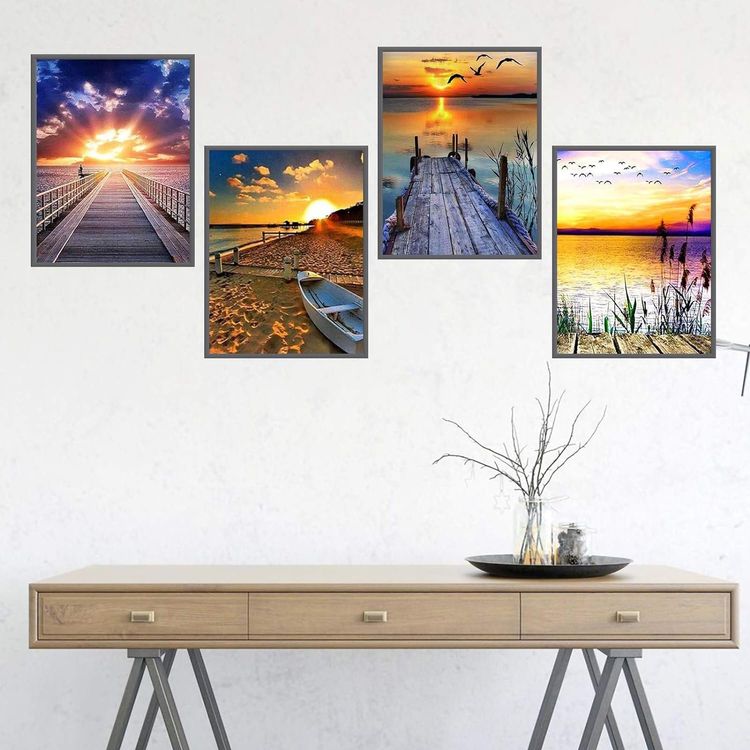 Diamond Painting Set 4 Stück Sonnenuntergang am Meer 5D DIY | Kaufen auf Ricardo