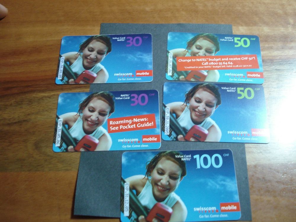 5 verschiedene Swisscom Value Natel Cards, um 2003 (Gebraucht) in ...