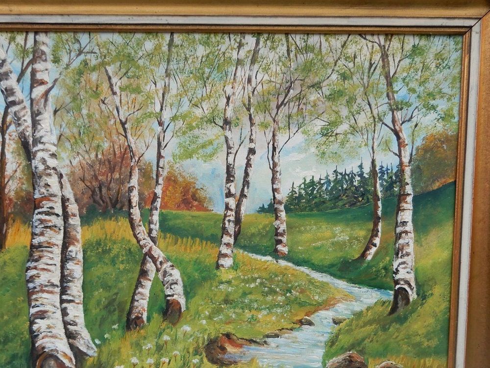 ÖLBILD AUF LEINEN -- BIRKENWALD -- SIGNIERT | Kaufen auf Ricardo