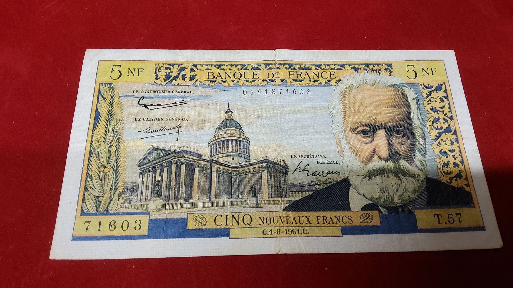 Frankreich 5 Francs Note, Victor Hugo, Jahr 1961, Top! (Gebraucht) in ...