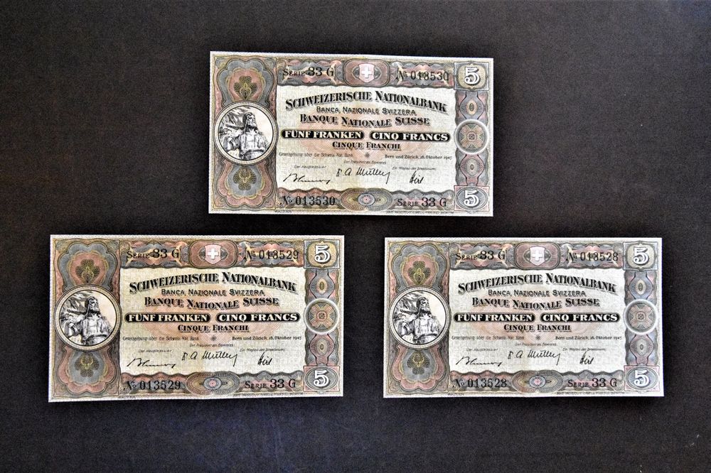 14 Stück Schweizer 5 Fr. Banknoten, neu, ungefaltet (Neu (gemäss ...