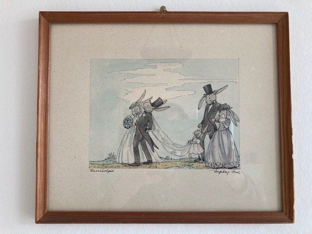 ORIGINALE TUSCHZEICHNUNG "Hasenhochzeit", 25.5 x 22.5 cm | Kaufen auf Ricardo