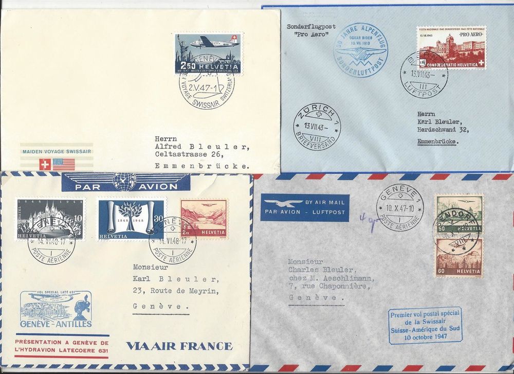 4 Flugpost Briefe 1943-48 (Gebraucht) in Gümligen für CHF 21 – mit Lieferung auf Ricardo kaufen