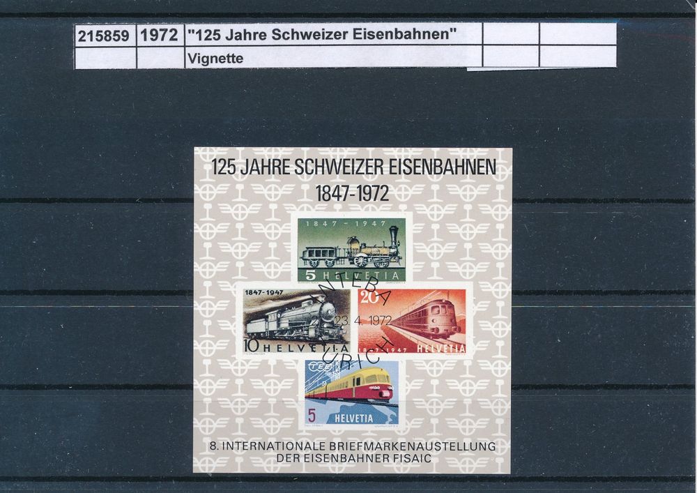 1972 Vignette, 125 Jahre Schweizer Eisenbahn (Gebraucht) in Winterthur für CHF 2 – mit Lieferung ...