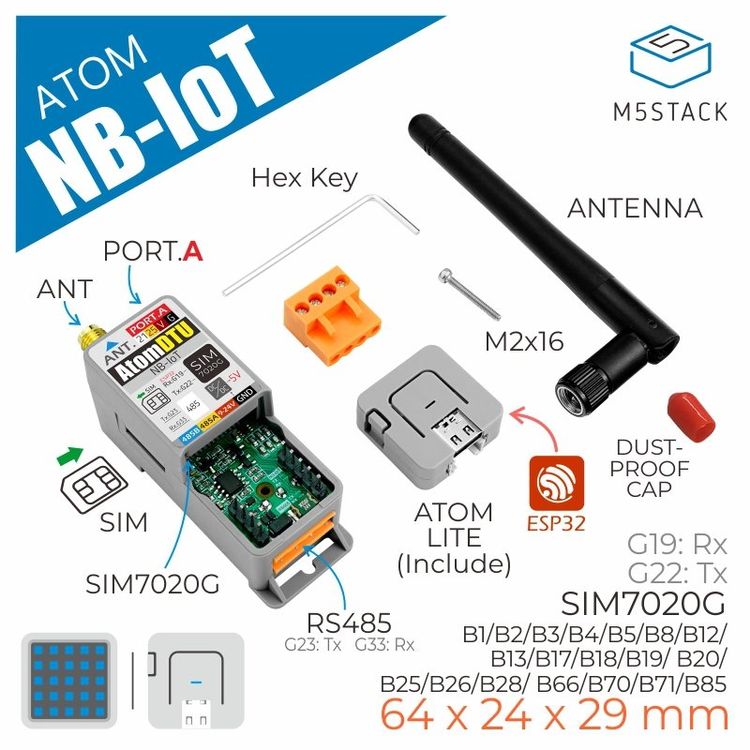 M5Stack Atom lite (ESP32 + zusätzlich NB-IoT + DIN-Montage) (Neu und ...