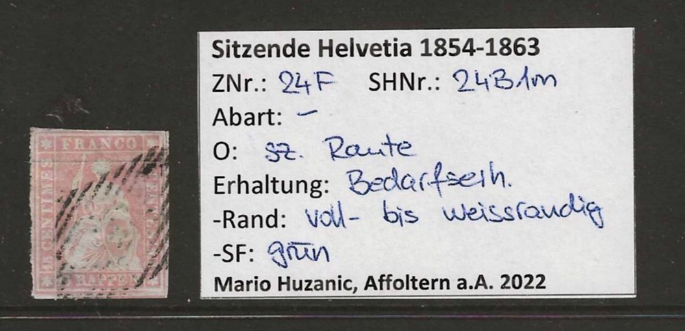 1856 : Strubel Nr. 24F - vollrandig mit Befund KP 450.-- | Kaufen auf Ricardo