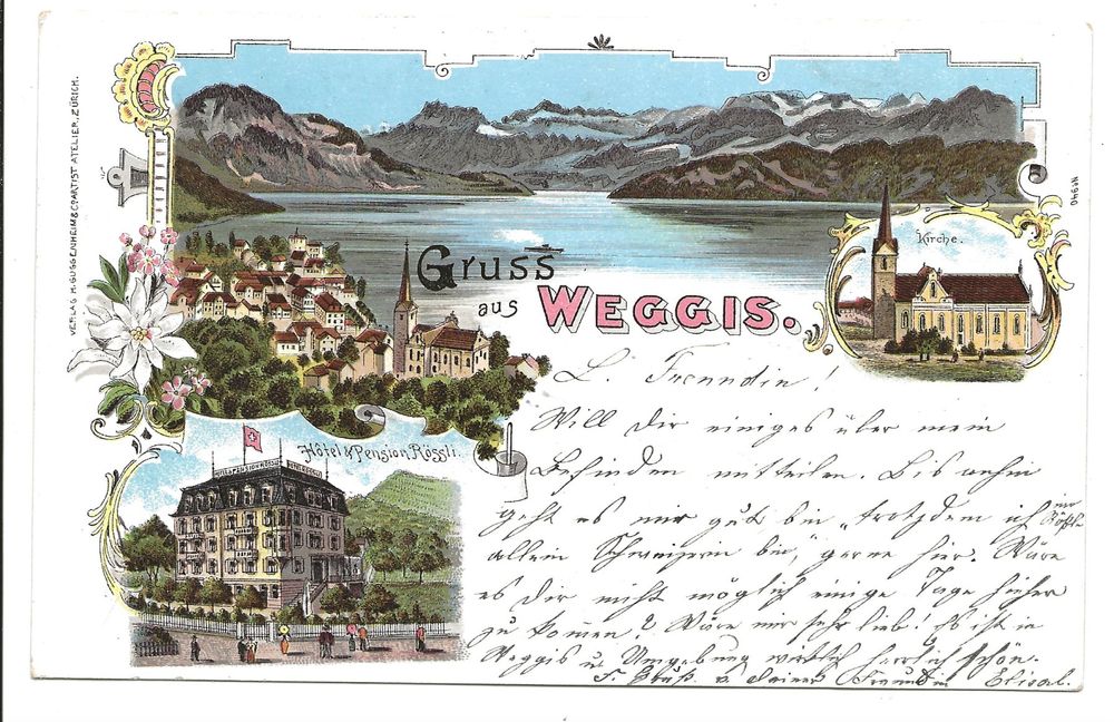 Gruss aus Weggis (LU) Hotel Rössli - tolle Litho - 1901 (Gebraucht) in Engelburg für CHF 21 ...
