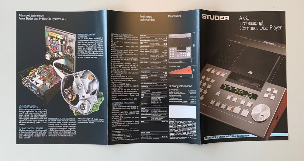 ORIGINAL STUDER A730 PROF. COMPACT DISK PLAYER KATALOG (Neu (gemäss ...