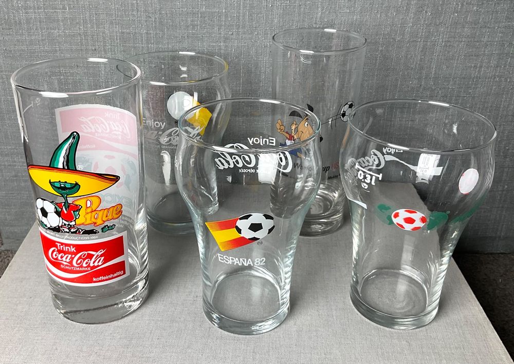 🔴 5x Gläser Fussball WM 1982 / 86 / 94 – Coca Cola 🔴 (Gebraucht) in ...