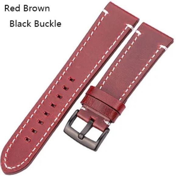 18mm Leder Uhrenarmband, braun-rot, oil wax behandelt (Neu und ...