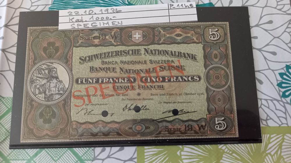 5 Fr. Banknote 1936 Specimen Bankfrisch (Neu (gemäss Beschreibung)) in ...