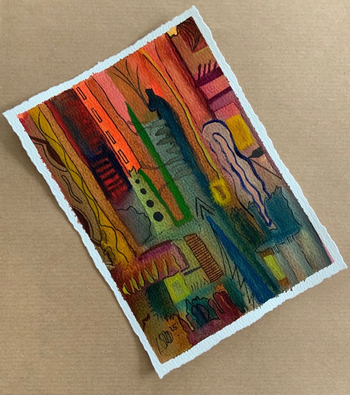 High Town- Original Aquarell auf Büttenpapier- Outsider Art (Neu und ...