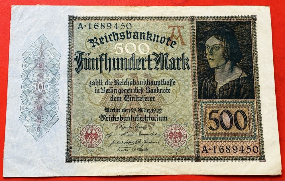 Alte Deutsche Reichsbanknote 500 Mark, Top Zustand! (Gebraucht) in ...