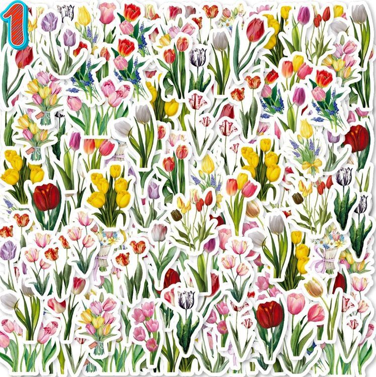 46 Stk. Aufkleber Tulpen Blumen Rosen Pflanzen (10 Muster) (Neu und ...
