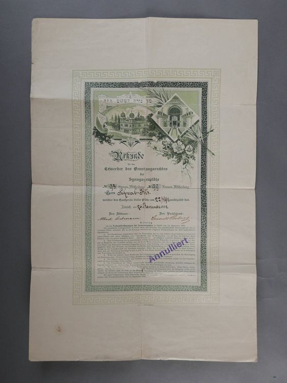 ANTIKE URKUNDE SYNAGOGE ZÜRICH 1891 (Gebraucht) in Balgach für CHF 10 ...