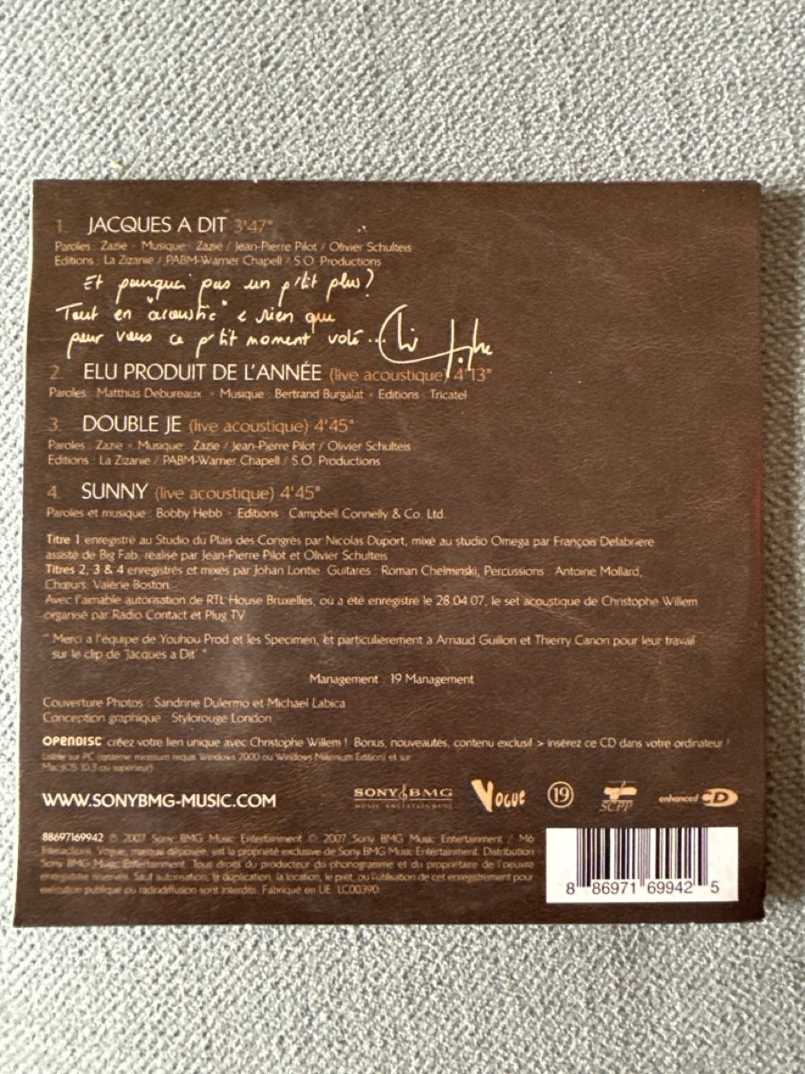 Cd 2t Christophe Willem Jacques a dit (D'occasion) à Genève pour CHF 1. ...