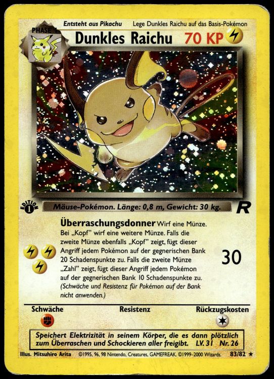 Raichu 83/82 SCR Holo Pokémon Team Rocket 1.Edition ab 1.- (Gebraucht ...