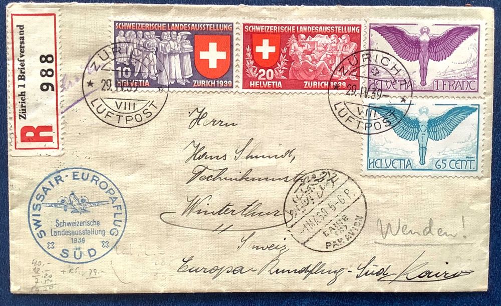 1939 Swissair Europa Flug ZH - Kairo - Winterthur Pratteln | Kaufen auf Ricardo