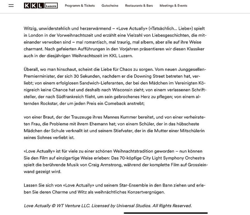 2 Tickets Love Actually Konzert im KKL - 23.12.2025 (Neu und ...