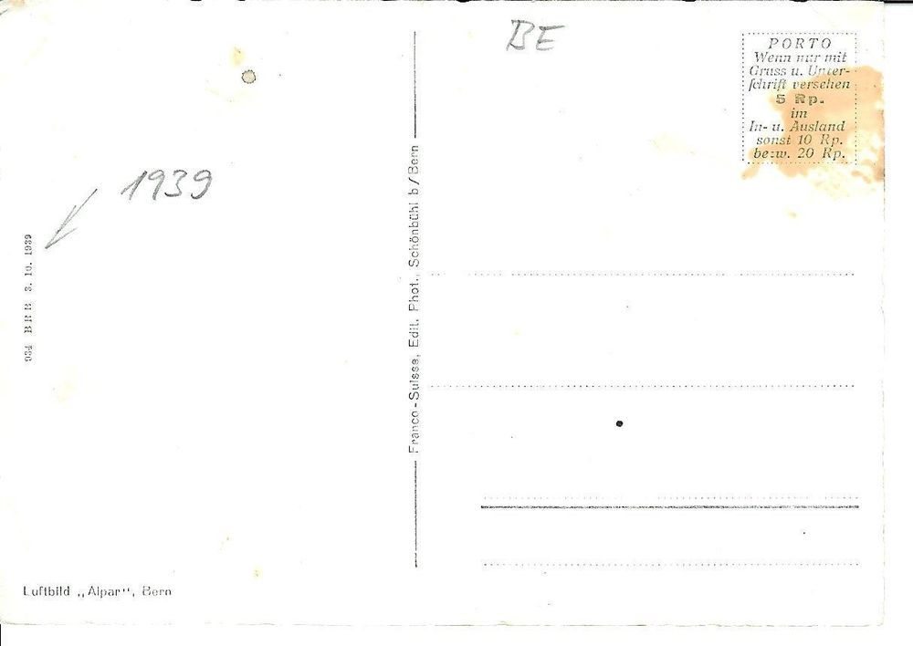 Oberwangen b. Bern 1939 Luftbild Alpar (Gebraucht) in für CHF 4 – mit ...