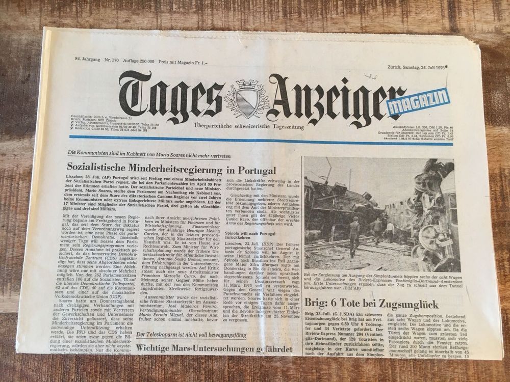 Tagesanzeiger vom SA, 24. Juli 1976 (Gebraucht) in Luzern für CHF 9 ...