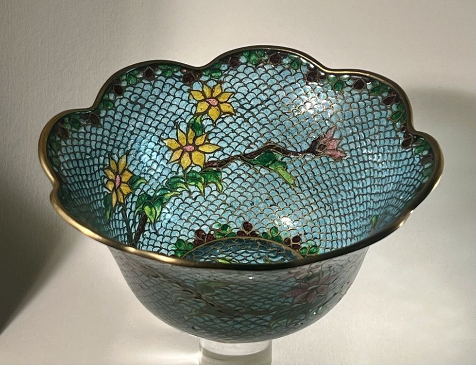 Beau Bol Chinois en Plique à Jour, bleu turquoise fleuri (D'occasion) à ...