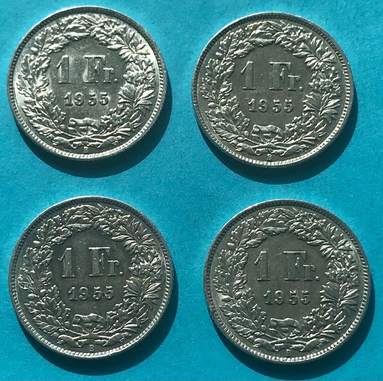 4 Schweizer Silber 1 Franken-Münzen alle Jahrgang 1955 (Gebraucht) in Zürich für CHF 69 – mit ...