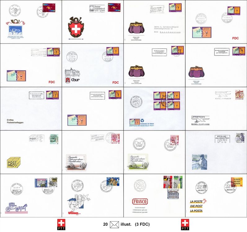 PTT • DIE POST•LA POSTE•LA POSTA• 20 Briefe illust. (3 FDC) (Gebraucht ...