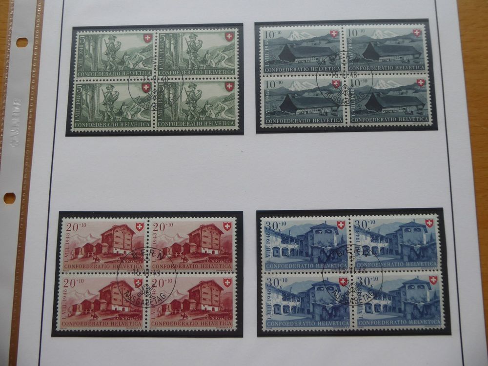 1948 Pro Patria 4er Block Serie mit E.T. Zentrumsstempel (Gebraucht) in Rothrist für CHF 23 ...