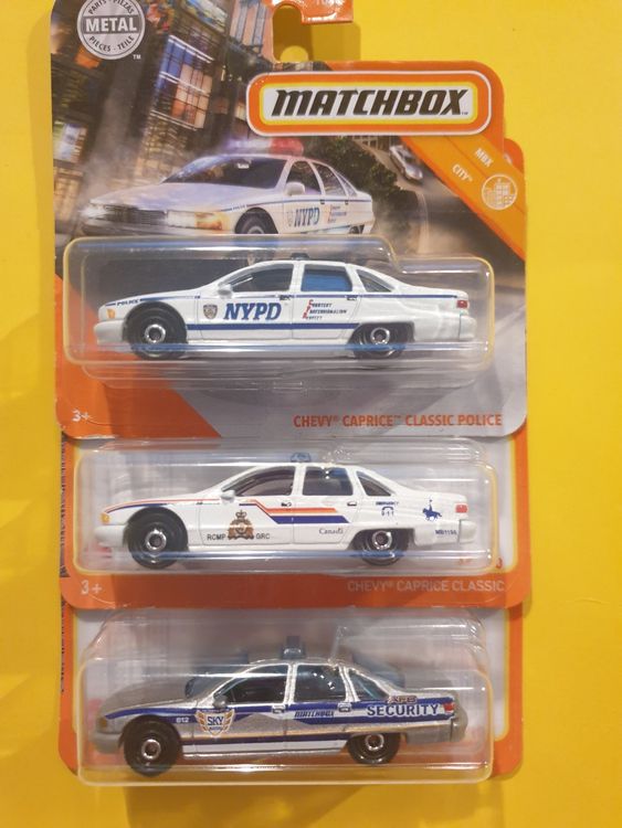 3 x Matchbox CHEVY CAPRICE CLASSIC POLICE (Neu und originalverpackt) in ...