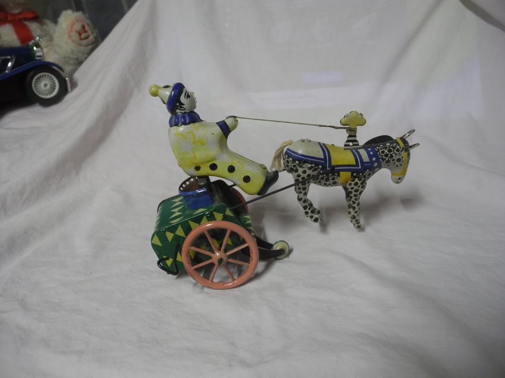 BLECH TOLE CLOWN MIT PFERD/ESEL 19 CM LANG MINIM BESPIELT (Gebraucht ...
